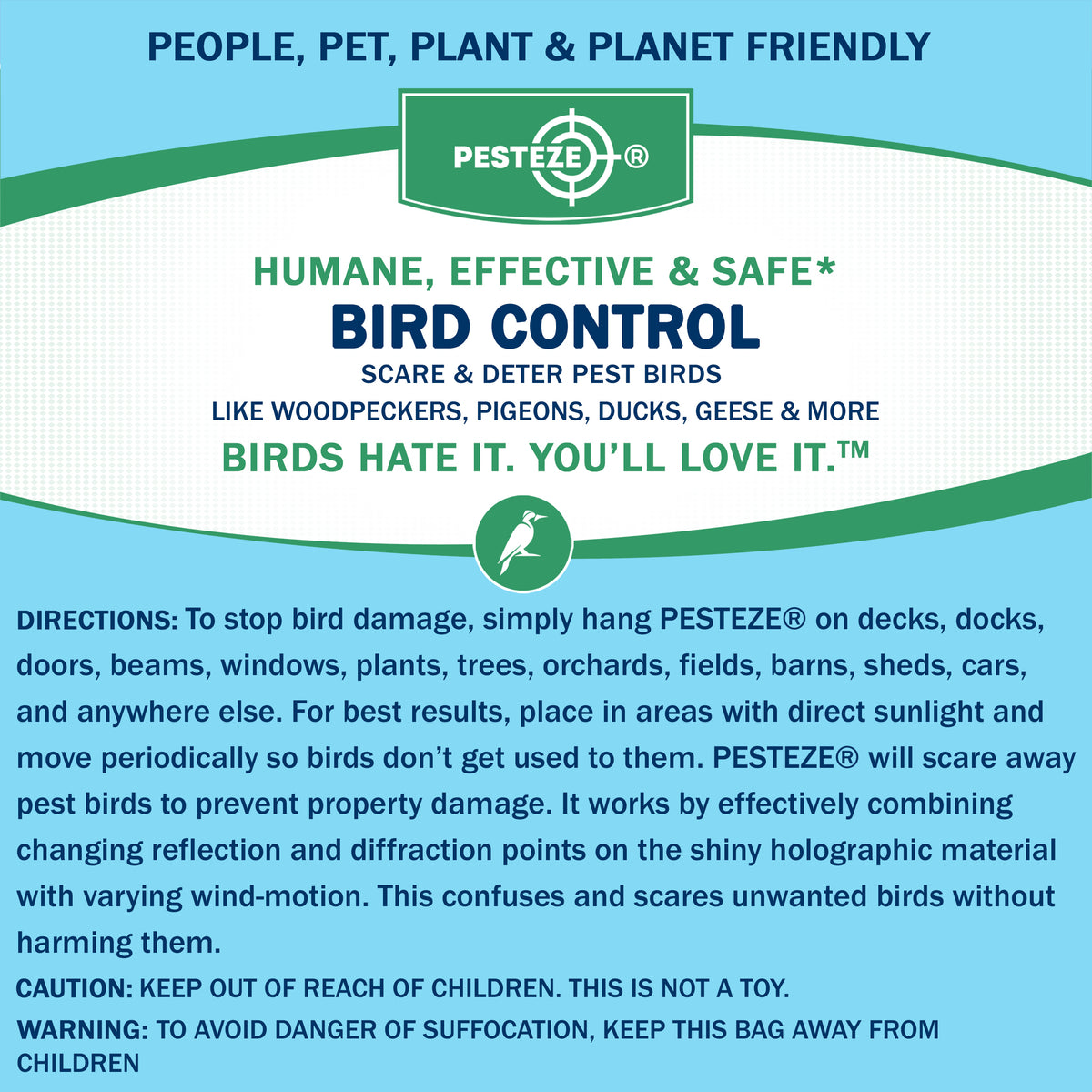 PESTEZE® 20 Pack Holographic Bird Repellent Stickers – 3” Reflective ...